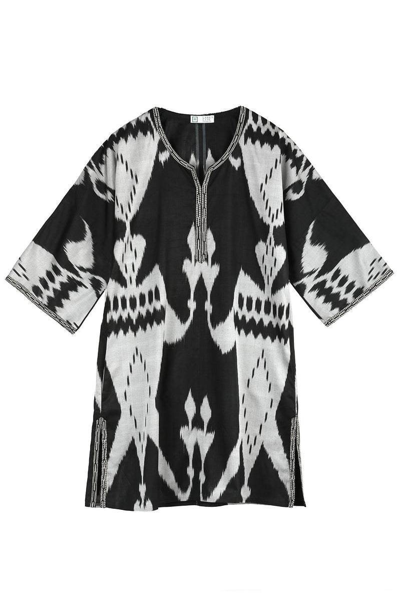Regina Silk Ikat Tunic- Black, Silver – Larkin Lane