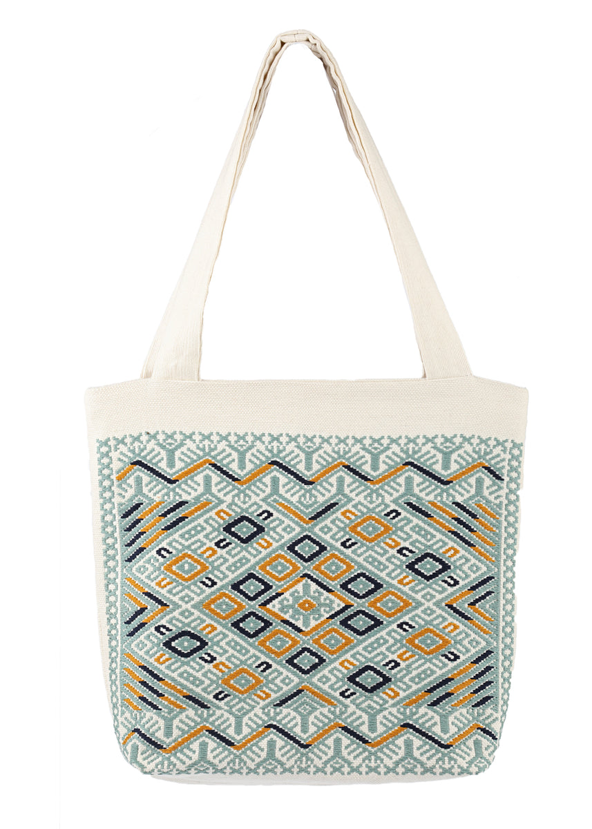 Reversible Montagua Tote Bag | Hand-Woven Guatemalan Textile & Silk Ik ...