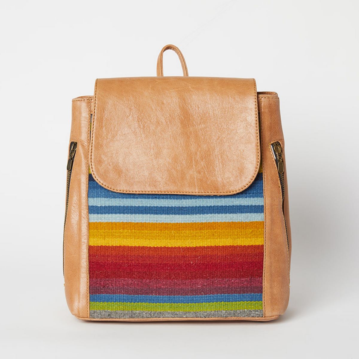 Leather Backpack from Mexico with Hand-Dyed Wool - Tan, Multi – Larkin Lane